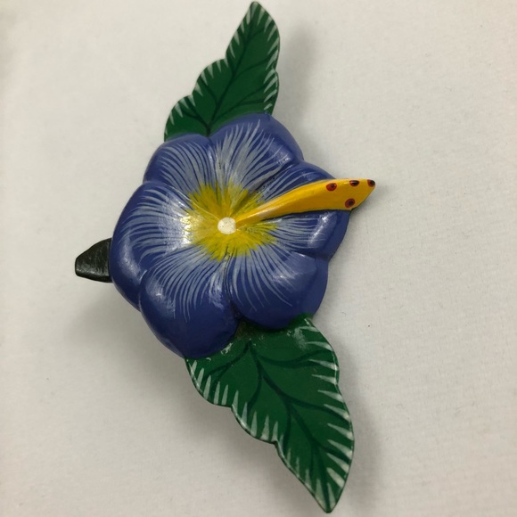 Vintage | Jewelry | Vintage Blue Hibiscus Flower Pin | Poshmark
